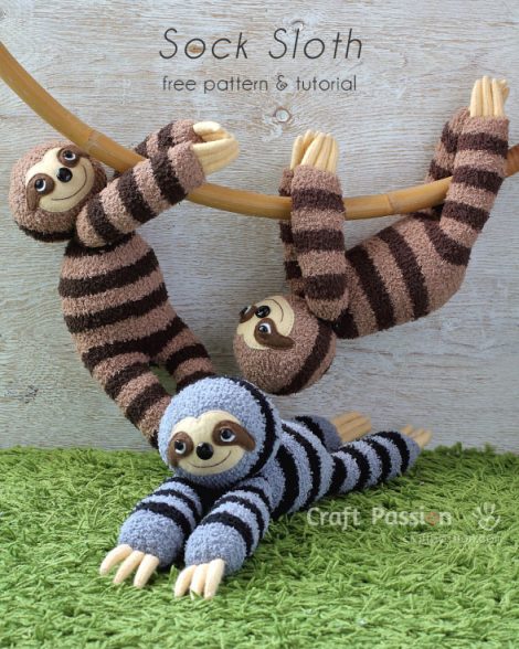 Sock Sloth Stuffed Animal - Free Sewing Pattern • Craft Passion