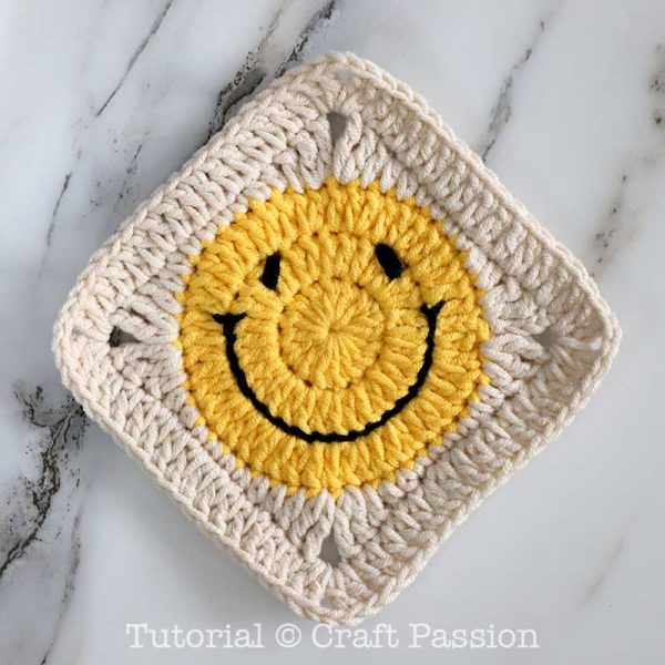 Crochet Smiley Face Pattern In A Granny Square • Free Crochet Pattern