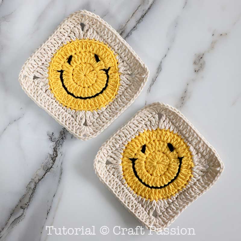 Crochet Smiley Face Pattern In A Granny Square • Free Crochet Pattern