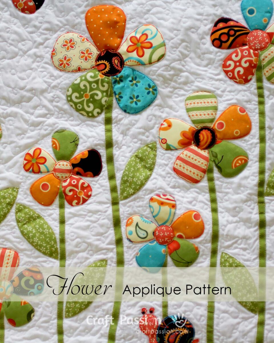 Free Flower Applique Pattern With Leaf & Stem • Craft Passion